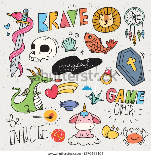 Set Cute Patches Design Stock Vector (Royalty Free) 1270683106 ...