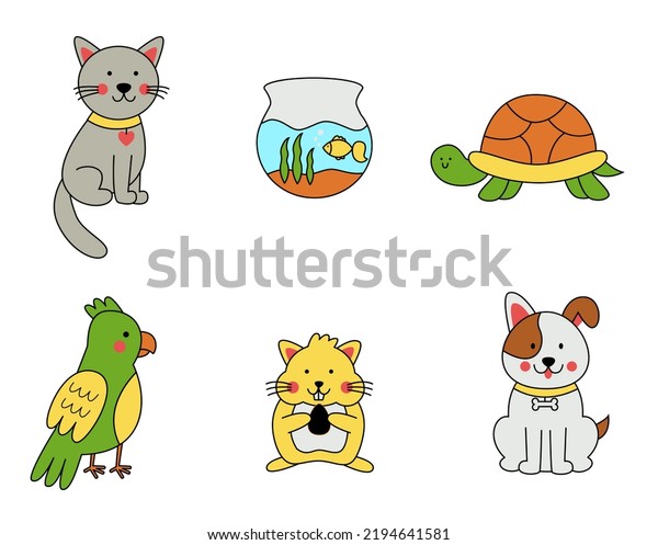 Set Cute Pets Cartoon Style On Stock Vector (Royalty Free) 2194641581 ...