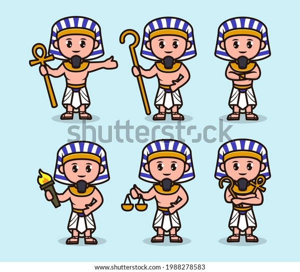 Set Cute Pharaoh Egypt Mascot Design Stock Vector (Royalty Free ...