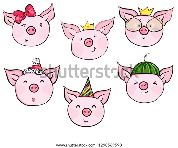 Set Cute Pig Cartoon Characters Various Stock Vector (Royalty Free ...