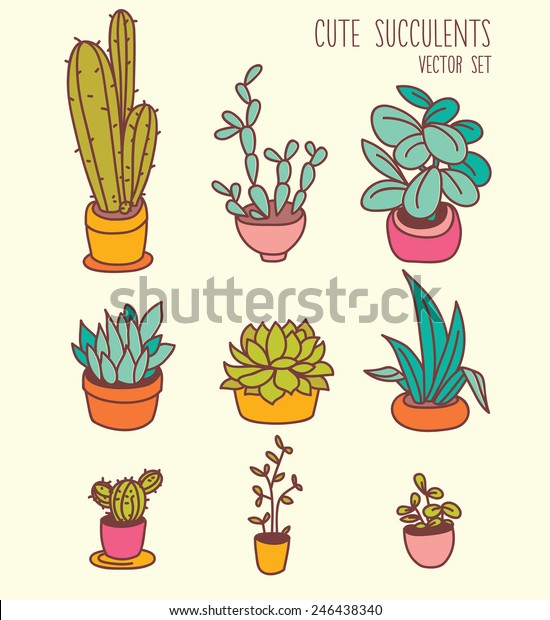 Set Cute Potted Plants Cartoon Style Stock Vector (Royalty Free) 246438340