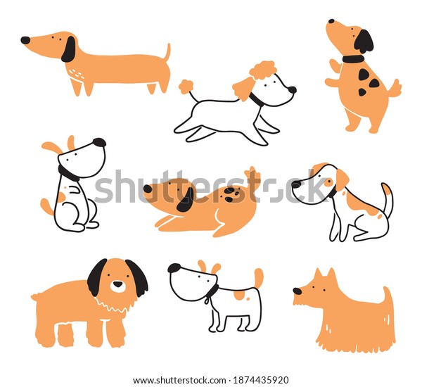 Set Cute Puppy Dog Pet Happy Stock Vector (Royalty Free) 1874435920 ...