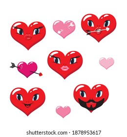 Set Cute Red Hearts Faces Day Stock Vector (Royalty Free) 1878953617 ...