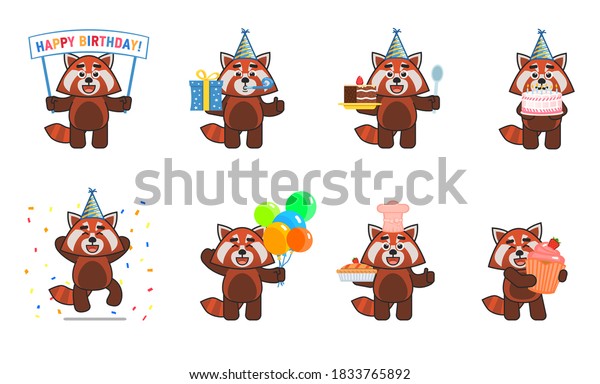 Set Cute Red Panda Characters Showing: เวกเตอร์สต็อก (ปลอดค่าลิขสิทธิ์ ...