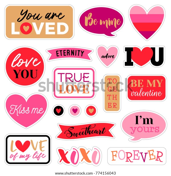 Set Cute Romantic Sticker Badges Day Stock Vector (Royalty Free ...