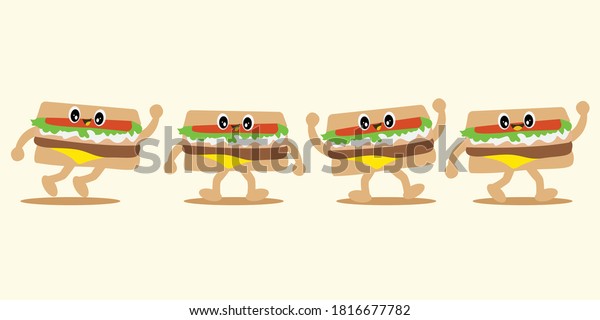 Set Cute Sandwich Cartoon Character Stock Vector (Royalty Free ...