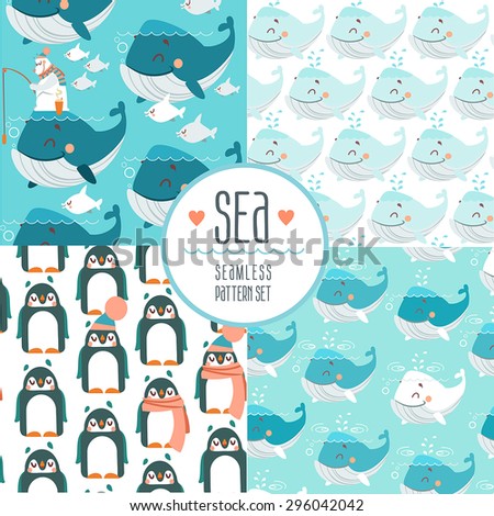 Set Cute Sea Seamless Patterns Kids Stock Vector (Royalty Free ...