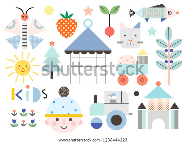 Set of cute shapes and baby elements. Different creative and fun ...