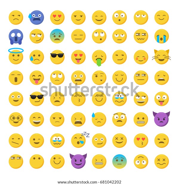 Set Cute Smiley Emoticons Emoji Flat Stock Vector (Royalty Free ...
