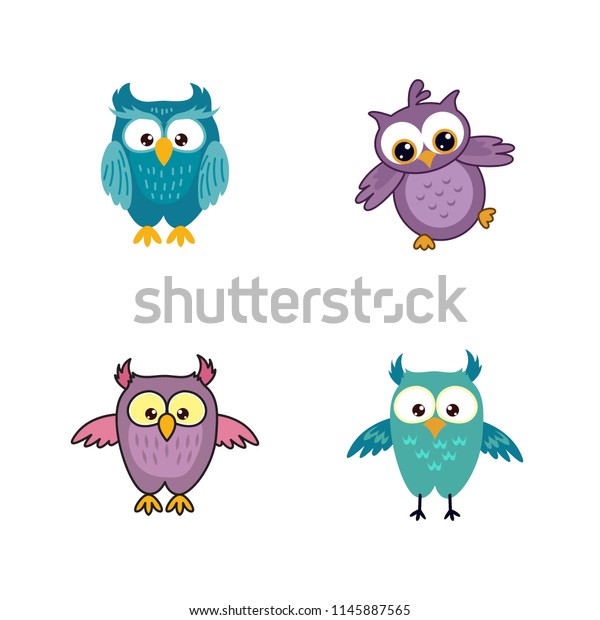 Set Cute Smiling Happy Owl Graphic Stock Vector (Royalty Free ...