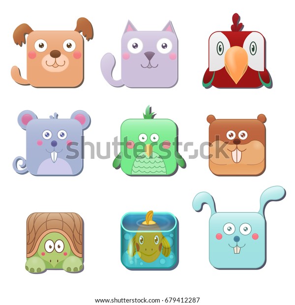 Set Cute Square Animals Dog Cat Stock Vector (Royalty Free) 679412287 ...