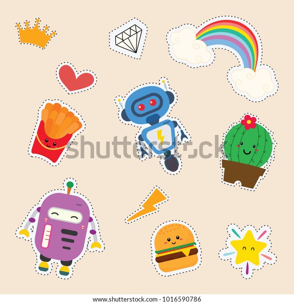 Set Cute Sticker Stock Vector (Royalty Free) 1016590786 | Shutterstock
