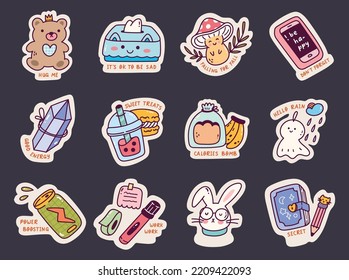 Set Cute Sticker Doodle Stock Vector (Royalty Free) 2209422093 ...