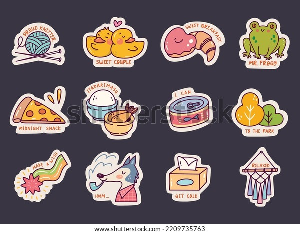 Set Cute Sticker Doodle Stock Vector (Royalty Free) 2209735763 ...