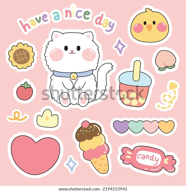 Set Cute Sticker Icon Cartoon Design Stock Vector (Royalty Free ...