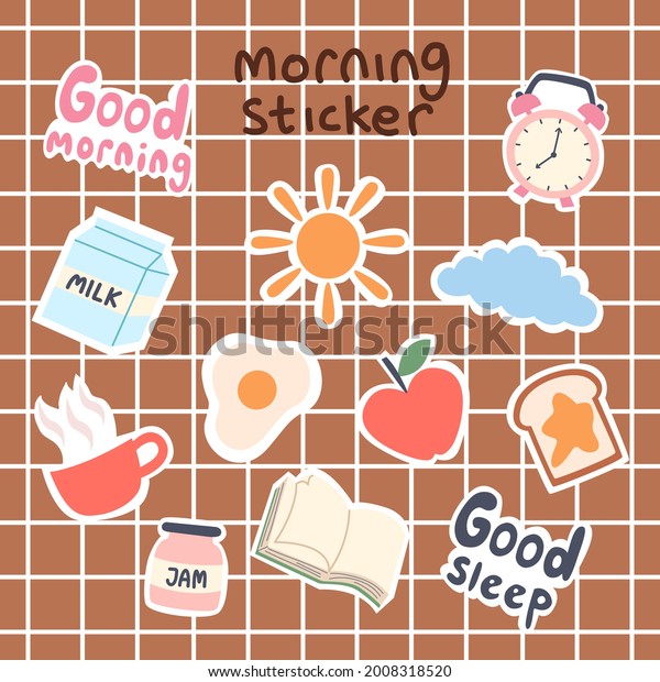Set Cute Sticker Morning Routine Daily Stock Vector (Royalty Free ...