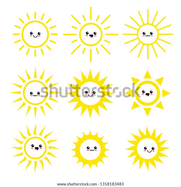Set Cute Suns Icons Emoji Summer Stock Vector (Royalty Free) 1358183483