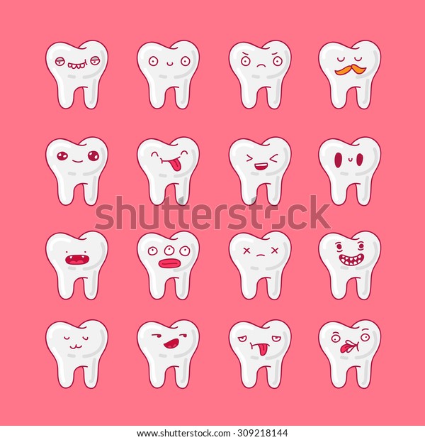 Set Cute Teeth On Pink Background Stock Vector (Royalty Free) 309218144 ...