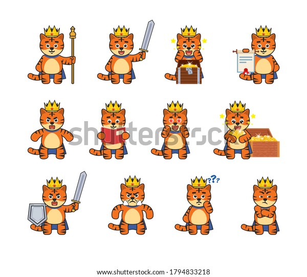Set Cute Tiger King Characters Various Stock Vector (Royalty Free ...