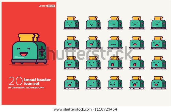 Set Cute Toaster Emoji Line Icons Stock Vector (Royalty Free ...