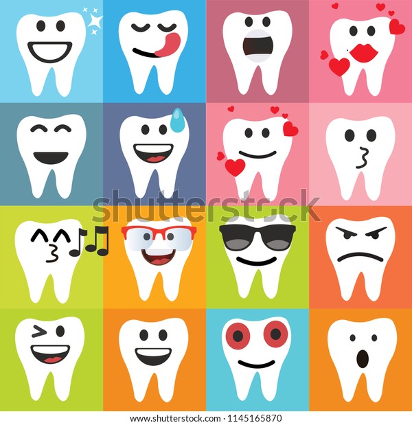 Set Cute Tooth Emoji Emoticons 库存矢量图（免版税）1145165870 | Shutterstock