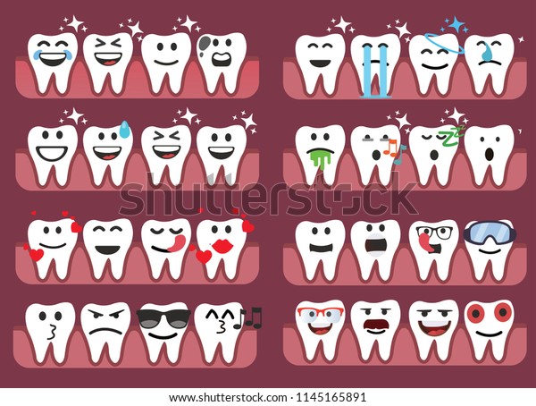 Set Cute Tooth Emoji Emoticons Stock Vector (Royalty Free) 1145165891 ...