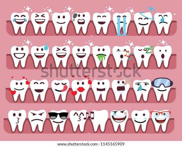 Set Cute Tooth Emoji Emoticons Stock Vector (Royalty Free) 1145165909 ...