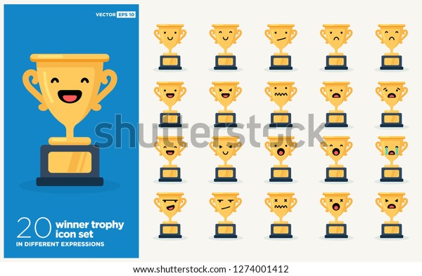 Set Cute Trophy Emoji Line Icons Stock Vector (Royalty Free) 1274001412 ...