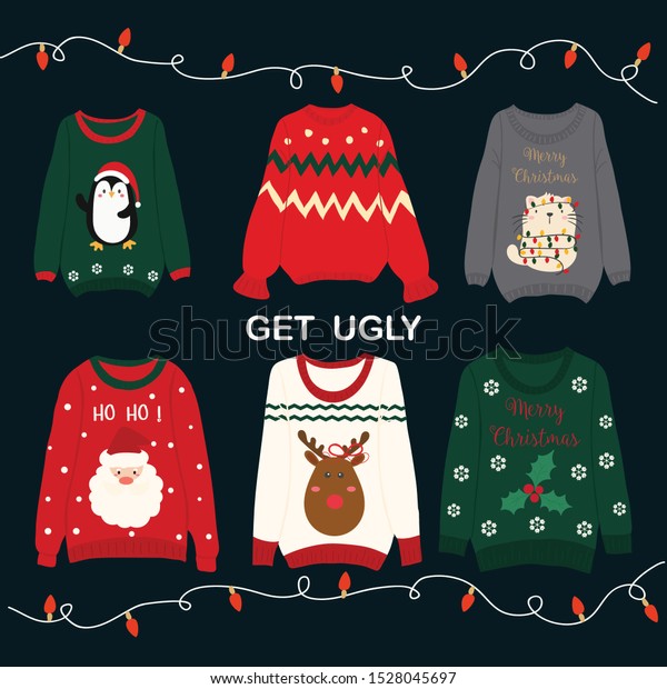 Set Cute Ugly Christmas Sweaters Stock Vector (Royalty Free) 1528045697 ...