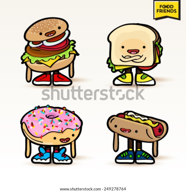 Set Cute Vector Food Characters: เวกเตอร์สต็อก (ปลอดค่าลิขสิทธิ์ ...