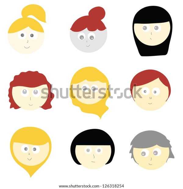 Set Cute Vector Heads Girls Stock Vector (Royalty Free) 126318254 ...