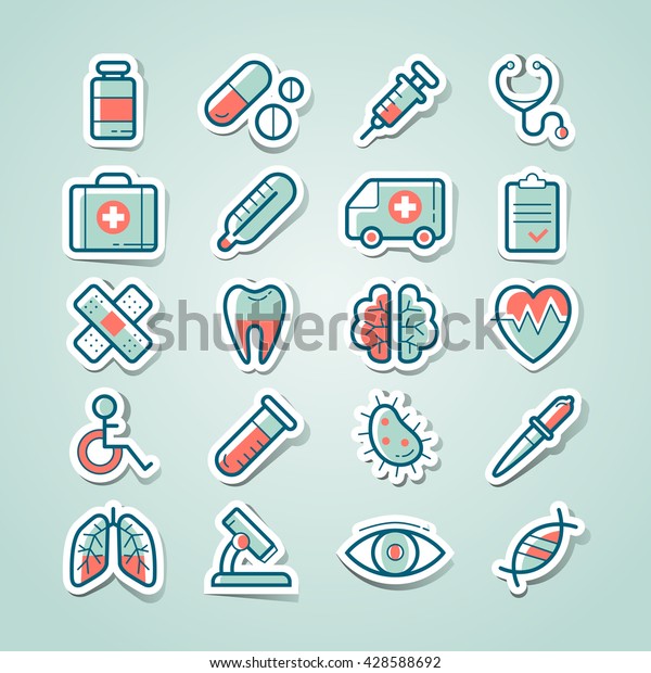 Set Cute Vector Medical Stickers Stock Vector (Royalty Free) 428588692 ...