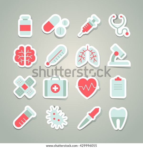 Set Cute Vector Medical Stickers Stock Vector (Royalty Free) 429996055 ...
