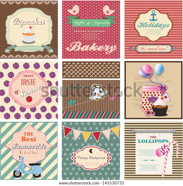 Set Cute Vintage Labels Retro Invitation Stock Vector (Royalty Free ...