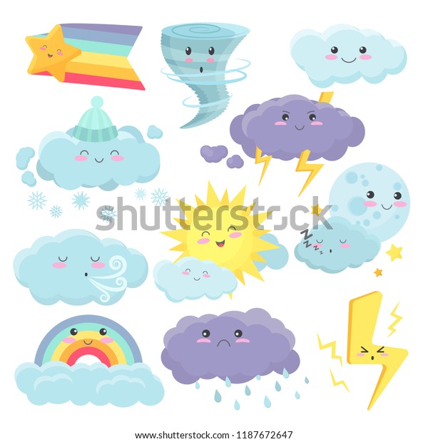 Set Cute Weather Icons Different Emotions Stock Vector (Royalty Free ...