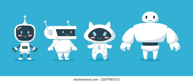 Set Cute White Different Cartoon Robots Stock Vector (Royalty Free ...