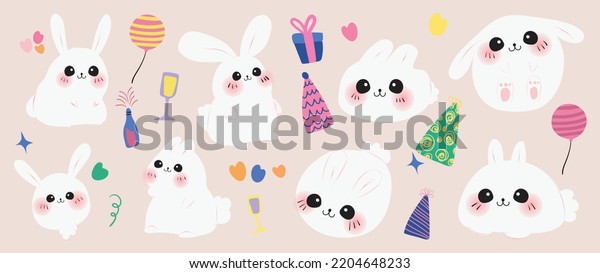 Set Cute White Rabbit Element Vector Stock Vector (Royalty Free ...