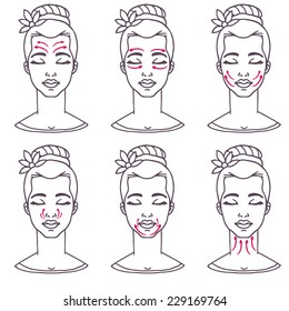 Set Cute Womans Head Basic Massage: vector de stock (libre de regalías ...