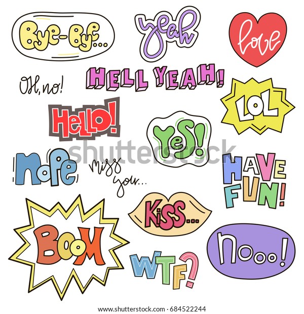 Set Cute Words Doodle Style Cartoon Stock Vector (Royalty Free) 684522244