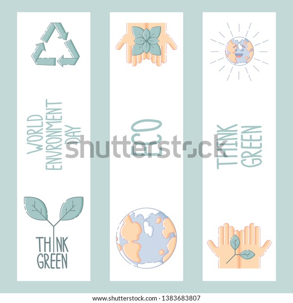 Set Cute World Environment Day Bookmarks 库存矢量图（免版税）1383683807 ...