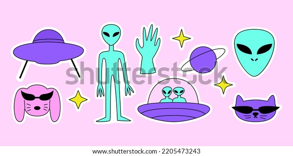 Set Cute Y2k Stickers On Isolated Stock Vector (Royalty Free ...
