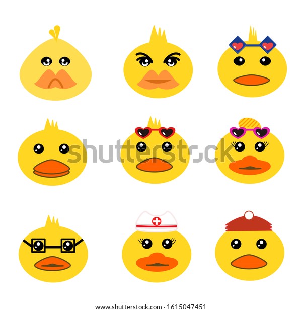 Set Cute Yellow Duck Cartoon Vector Stock Vector (Royalty Free ...
