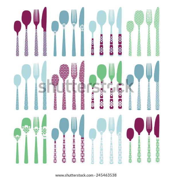 Set Cutlery Decorated Folk Pattern Stock Vector (Royalty Free ...