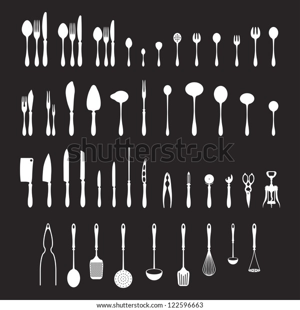 Set Cutlery Icons Stock Vector (Royalty Free) 122596663