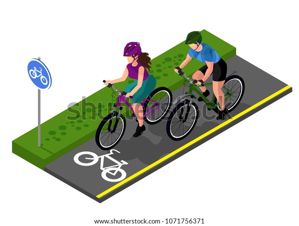 Set Cyclists On Bike Path Park Stock Vector (Royalty Free) 1071756371 ...