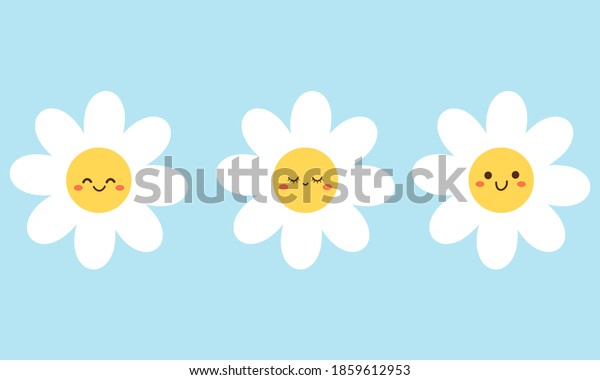 Set Daisy Flower Cute Face Icon Stock Vector (Royalty Free) 1859612953