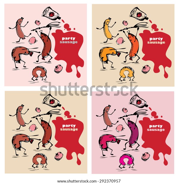 Set Dancing Sausages Party On Colored Stock Vector (Royalty Free ...