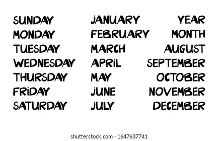 Set Days Week Months Year Lettering Stock Vector (Royalty Free ...