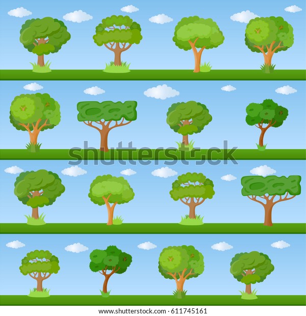 Set Decorative Cartoon Tree Design Architectural Stock Vector (Royalty ...