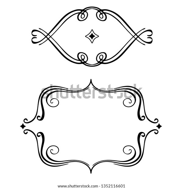 Set of decorative design elements. Hand-drawn curls, frames. Vector ...